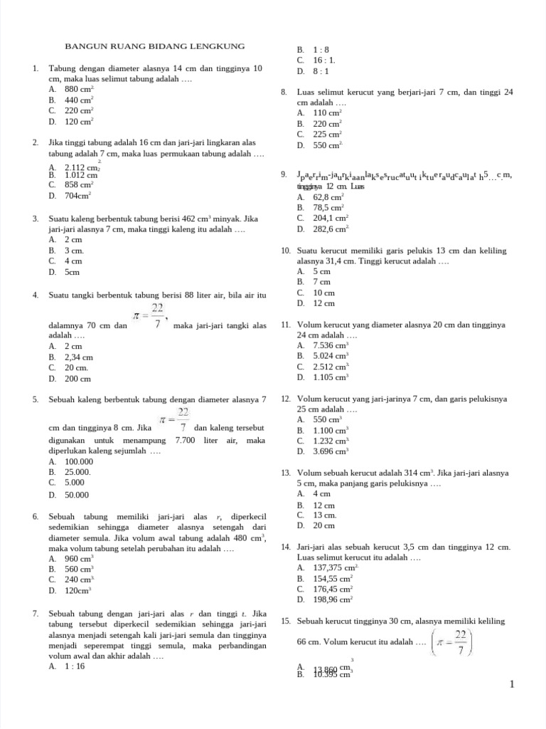 Kumpulan Soal Bangun Ruang Sisi Lengkung Kelas 9 | PDF