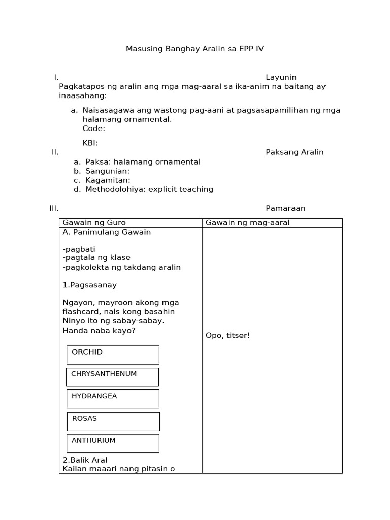 Masusing Banghay Aralin Sa EPP IV | PDF