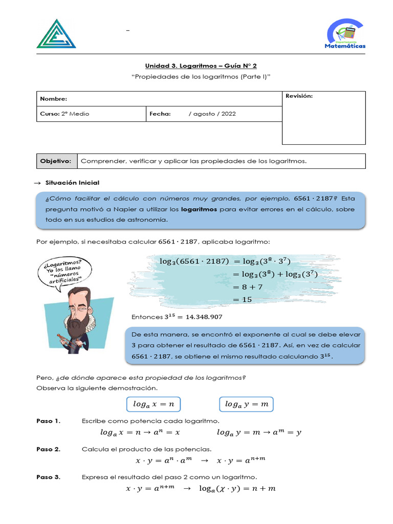Guía N°2 - Propiedades de Logaritmos | PDF | Logaritmo | Exponenciación