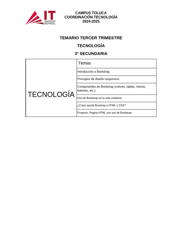 TEMARIO TERCER TRIMESTRE 3ro Sec | PDF