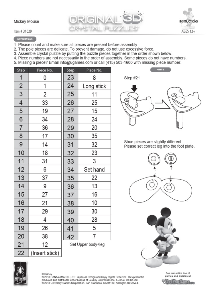 Mickey Mouse 3D Puzzle Assembly Guide | PDF | Characters Created | The ...