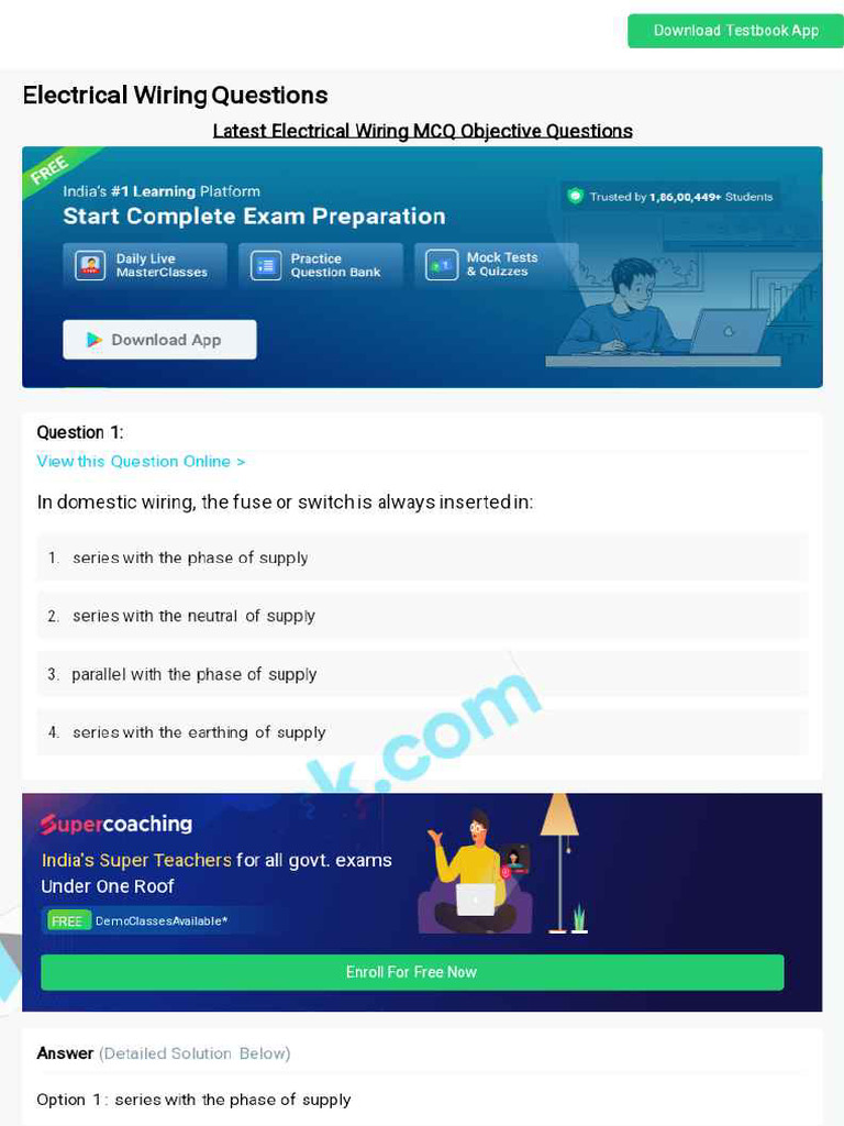 Mcq on Electrical Wiring 5eea6a0939140f30f369da09 (1) | PDF