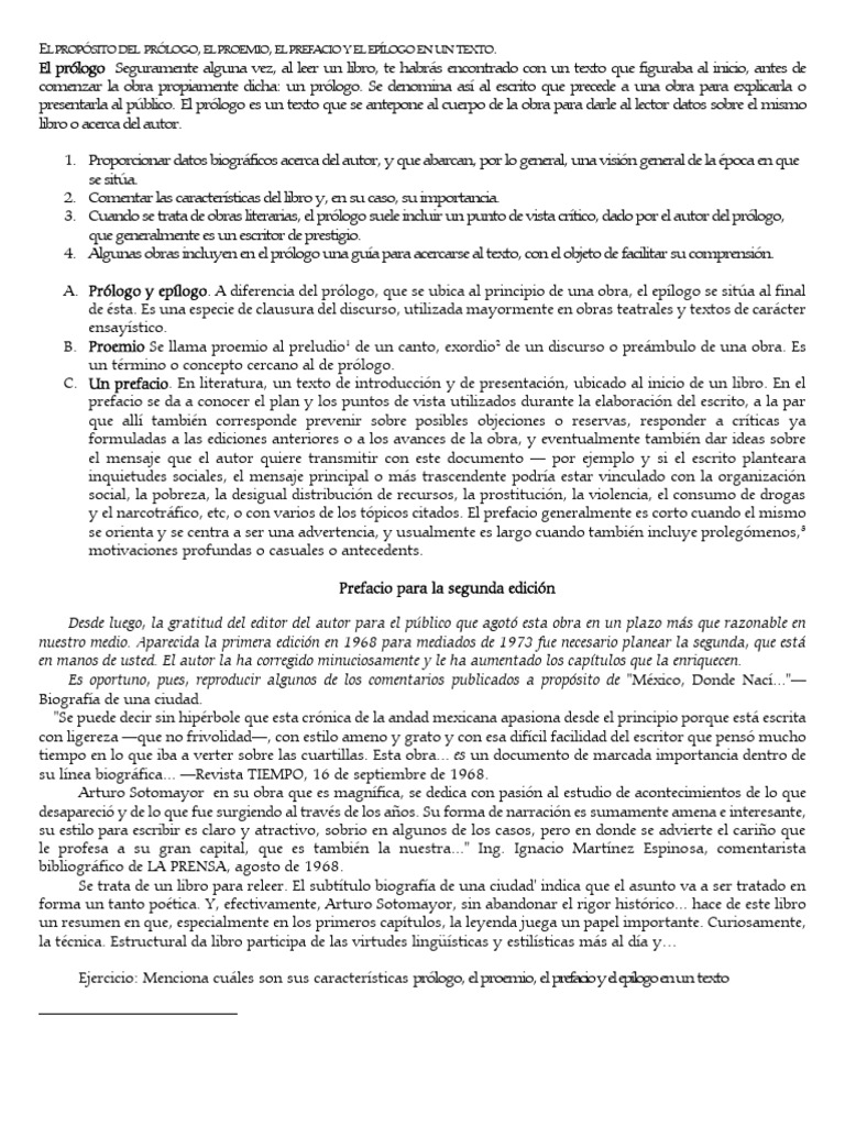 Diferencias entre prólogo, epílogo y prefacio | PDF