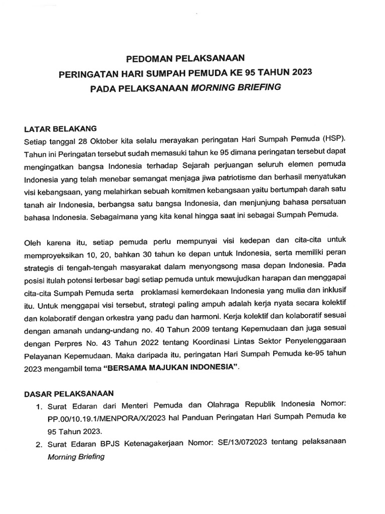 Pedoman Pelaksanaan Hari Sumpah Pemuda | PDF