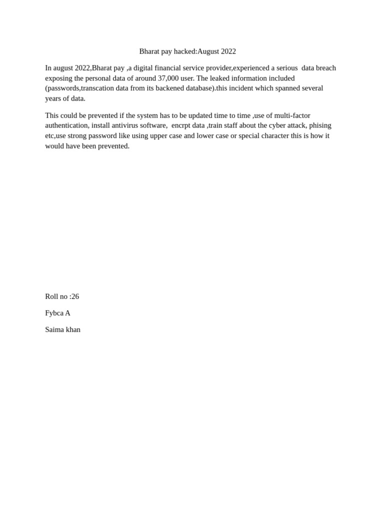 Bharat Pay Data Breach Overview | PDF