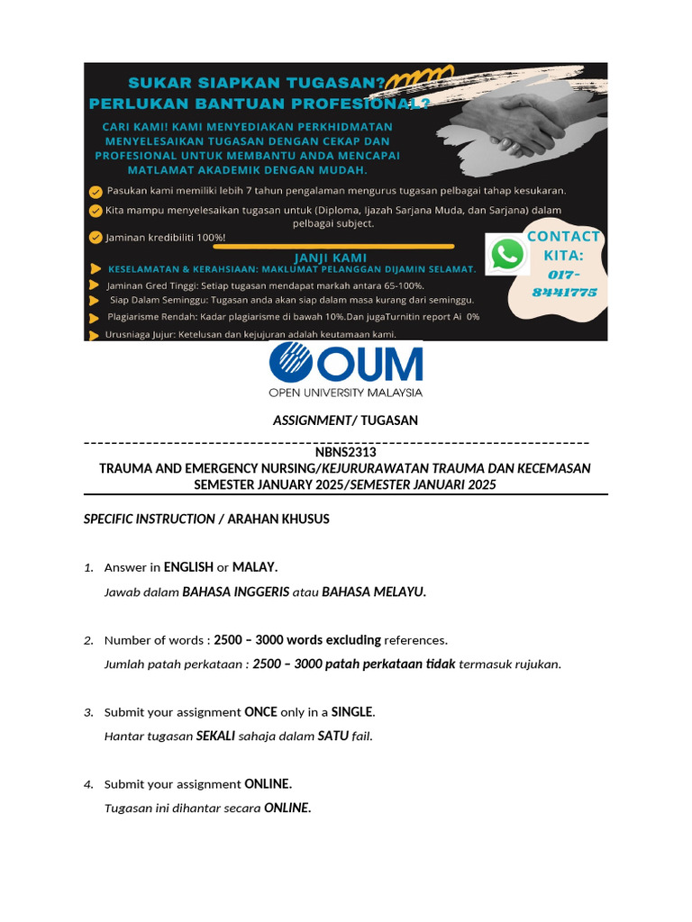 Nbns2313 Trauma and Emergency Nursing Jan2025 | PDF