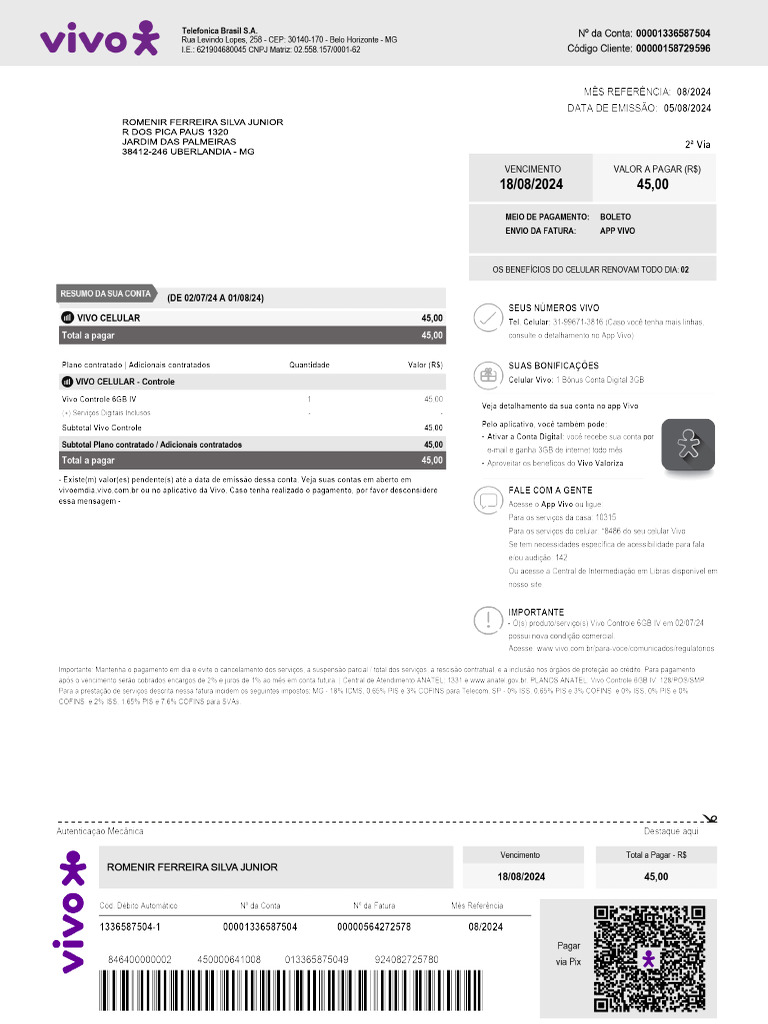 Fatura Vivo | PDF