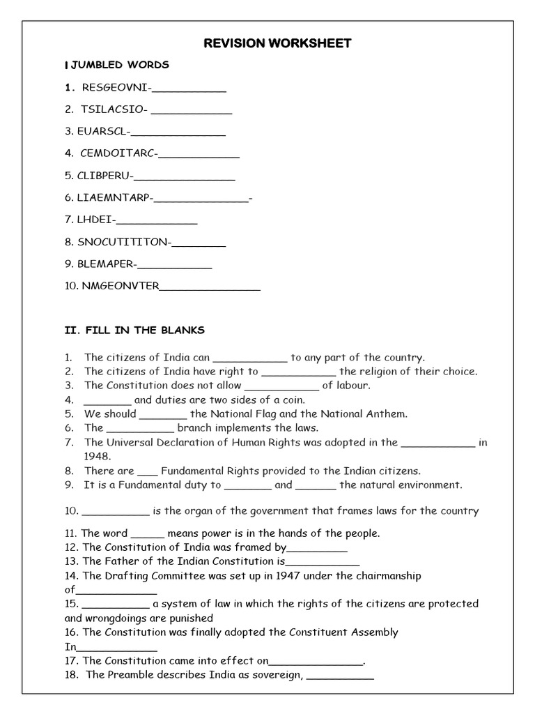Ch1 Revision Worksheet | PDF | Constitution | Statutory Law