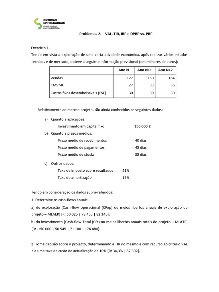 VAL, TIR, IRP e DPBP vs. PBP | PDF | Investimentos | Dinheiro