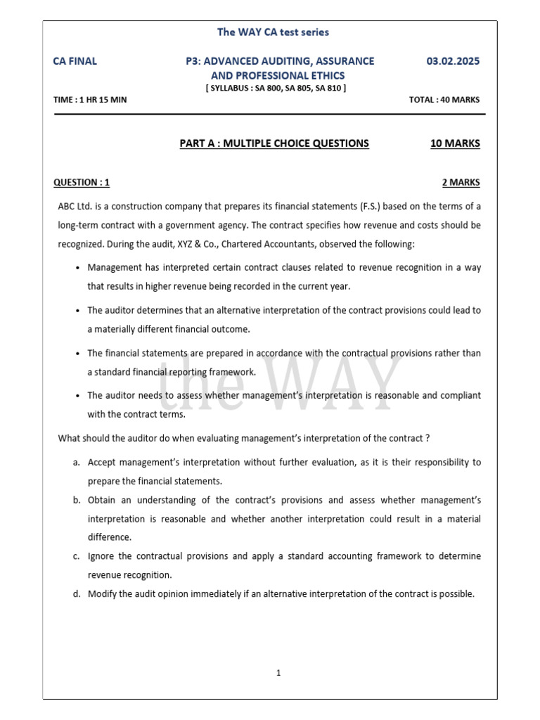 CA Final Auditing Exam Questions 2025 | PDF | Auditor's Report | Audit