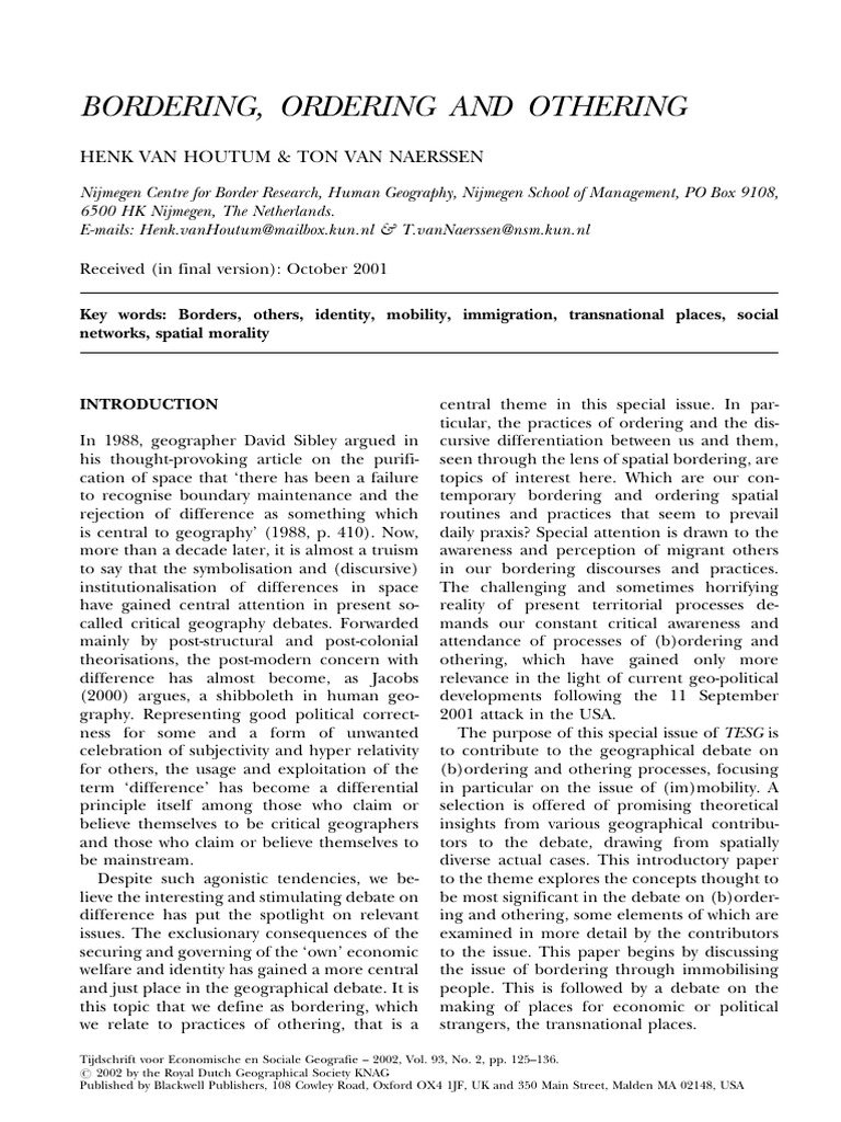 Bordering Ordering and Othering | PDF | Immigration | Human Migration