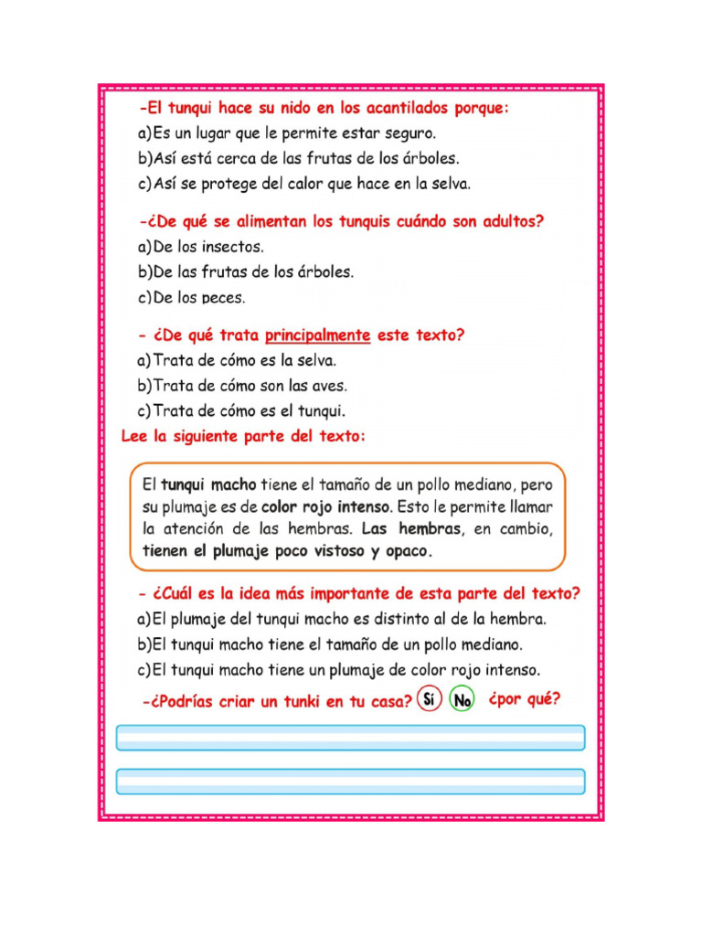 Ficha Comprension El Tunqui | PDF