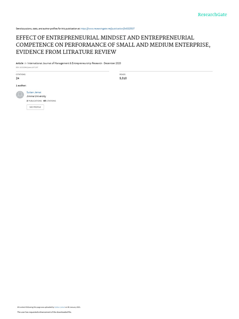 Research Article Sultan Jemal | PDF | Entrepreneurship | Small And Medium Sized Enterprises