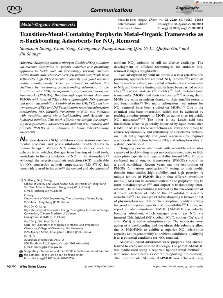 Angew Chem Int Ed - 2020 - Shang - Transition‐Metal‐Containing Porphyrin Metal Organic ...