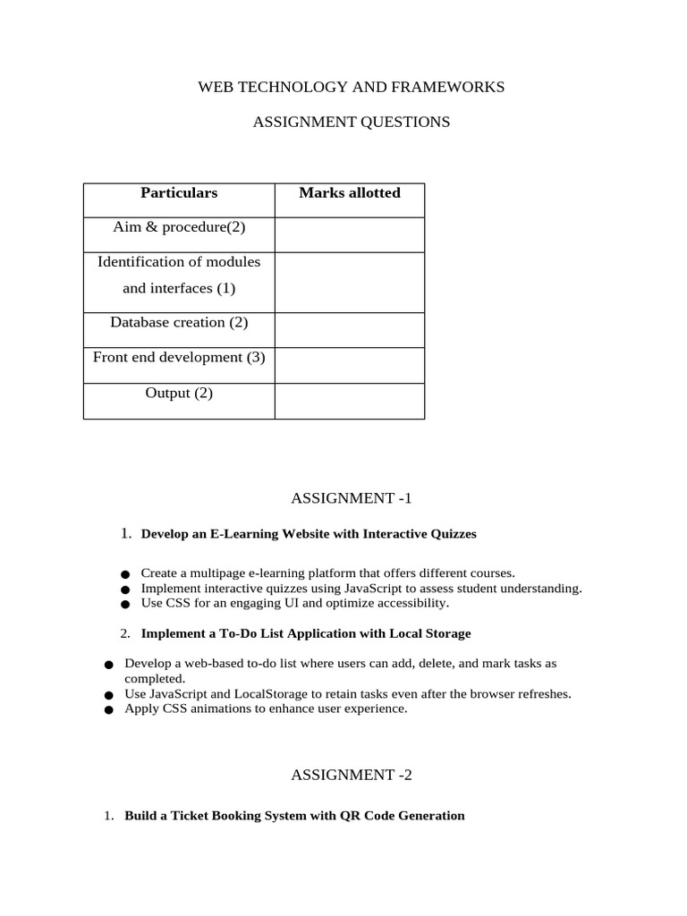 Web Development Assignments Overview | PDF