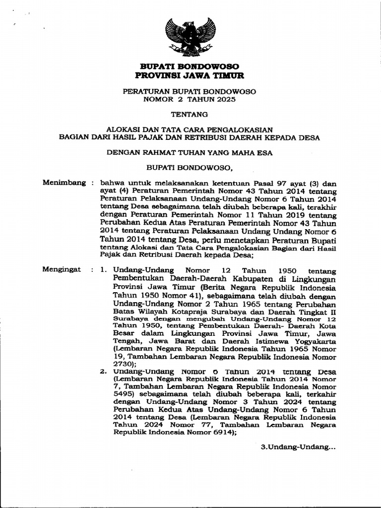 Perbup No 2 TH 2025 Tentang Alokasi & Tata Cara BHPR | PDF