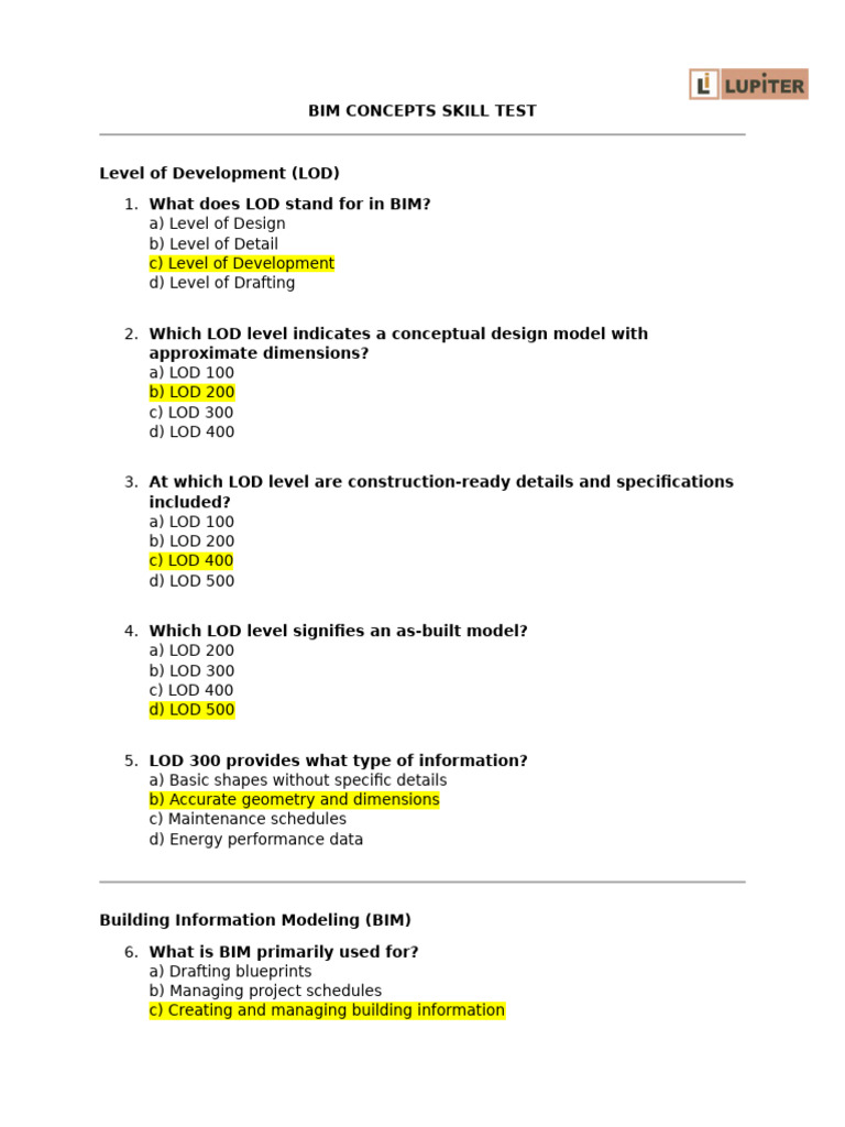 BIM Concepts Skill Test Overview | PDF | Building Information Modeling ...