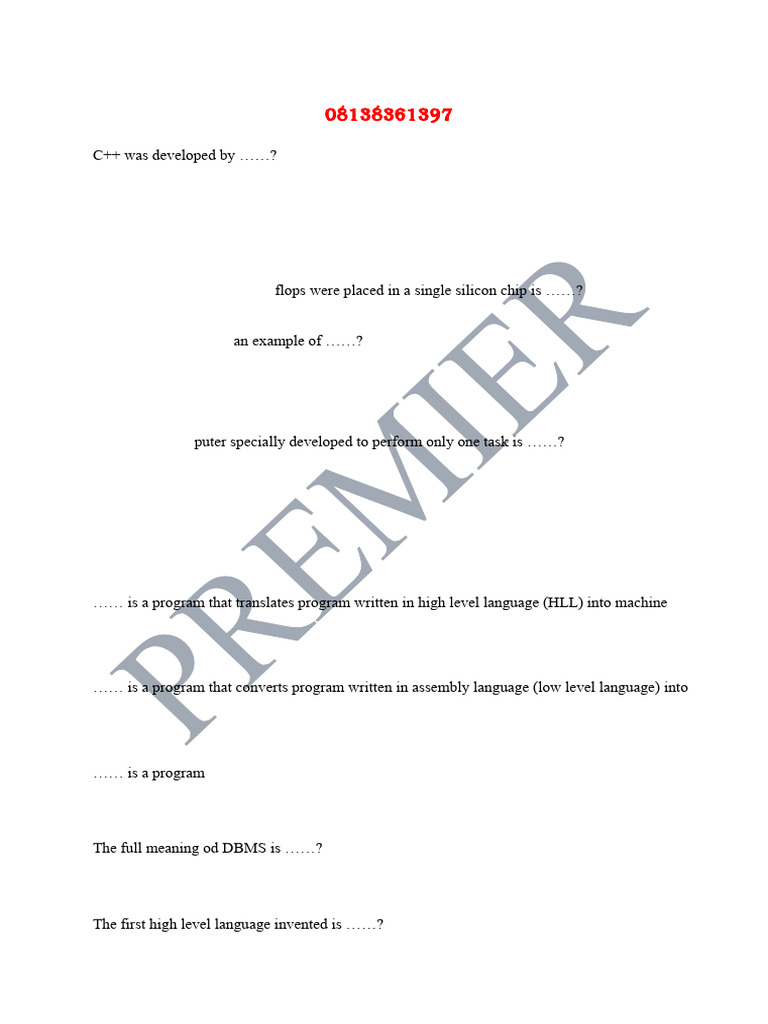 CSC111 Study Questions by Premier. | PDF | Computer Data Storage | Operating System