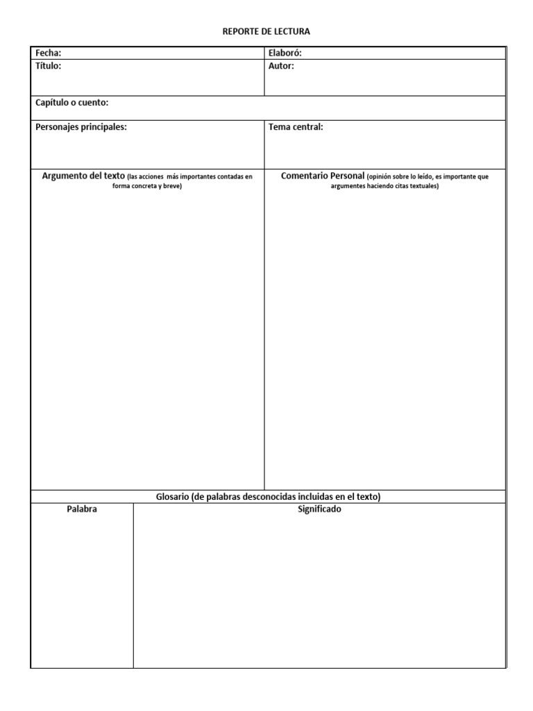 Formato de Reporte de Lectura PDF | PDF