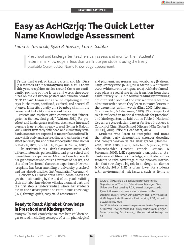 The Reading Teacher - 2017 - Tortorelli - Easy As AcHGzrjq The Quick ...