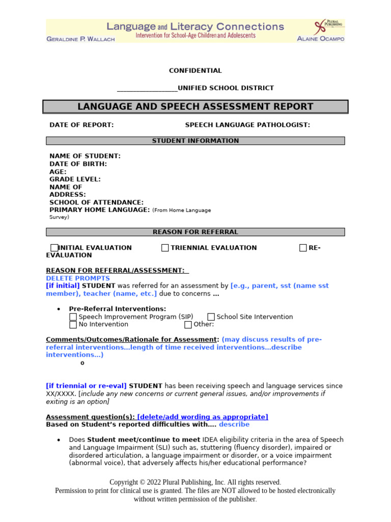 Speech and Language Assessment Report | PDF | Consonant | Morphology ...