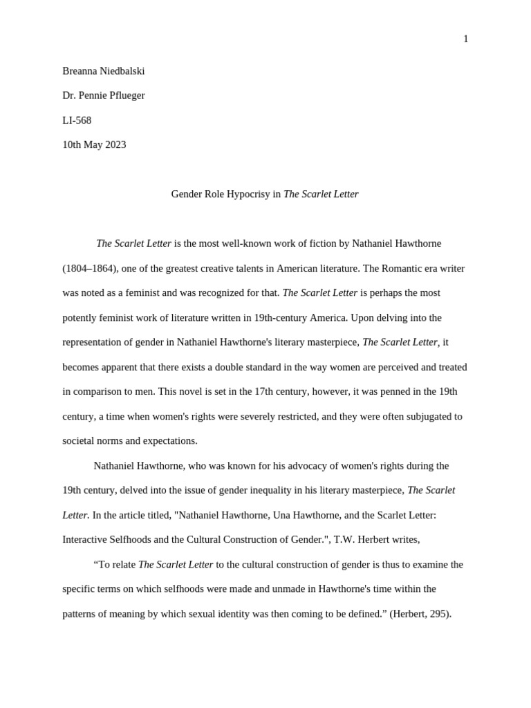 Gender Role Hypocrisy in The Scarlet Letter | PDF | The Scarlet Letter ...