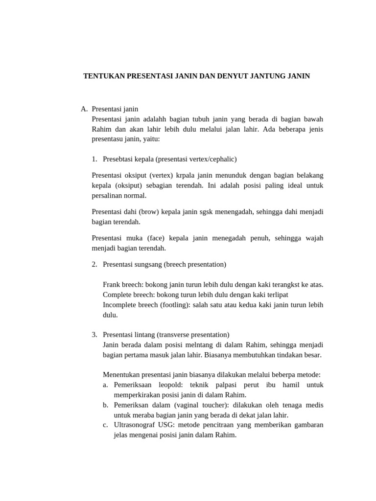 Presentasi Muka Janin dan Denyut Jantung | PDF