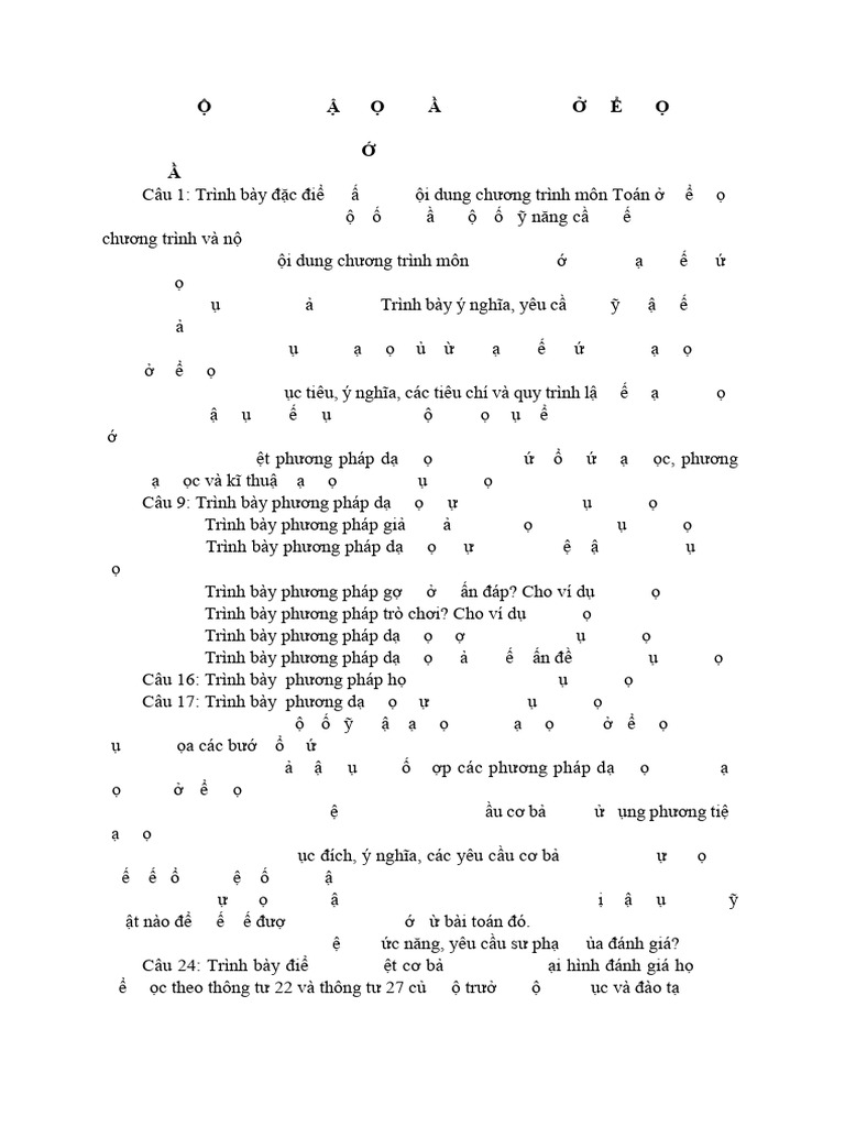 CÂU HOI ÔN TẬP PPDH TOÁN 1 - PRI718 | PDF