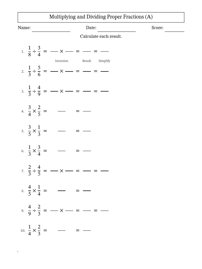 Multiplying and Dividing Proper Fractions (A) Page 3 | PDF
