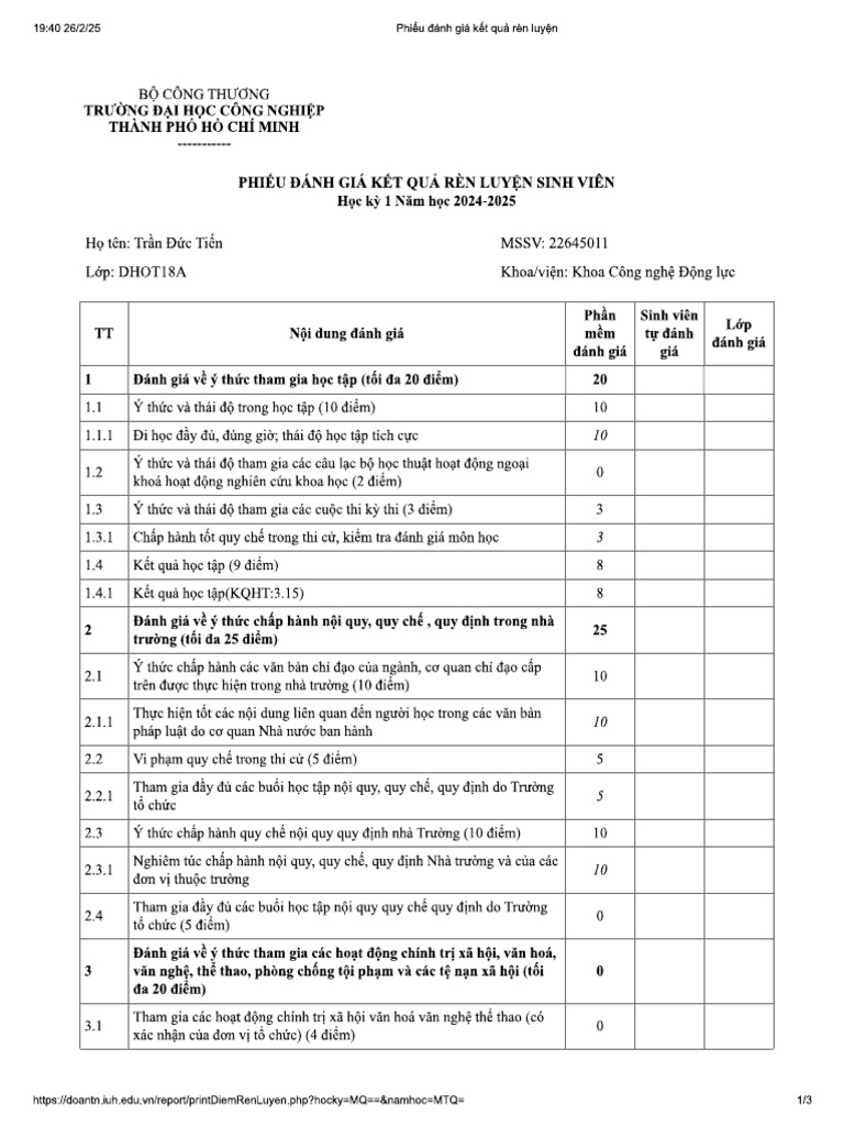 điểm hk1 2025 | PDF