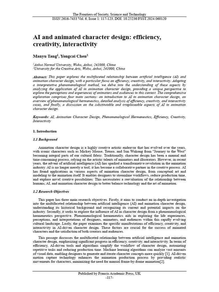 AI and Animated Character Design: Efficiency, Creativity, Interactivity | PDF | Artificial ...