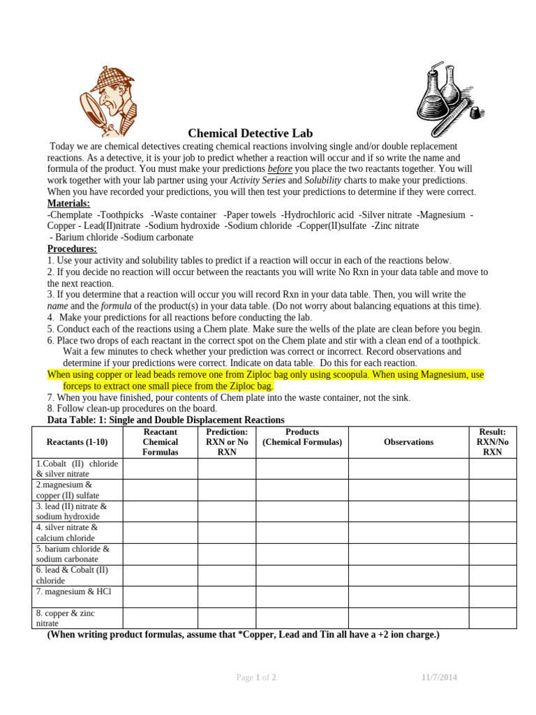 Chemical Reactions Lab: Predictions & Results | PDF | Chemical ...