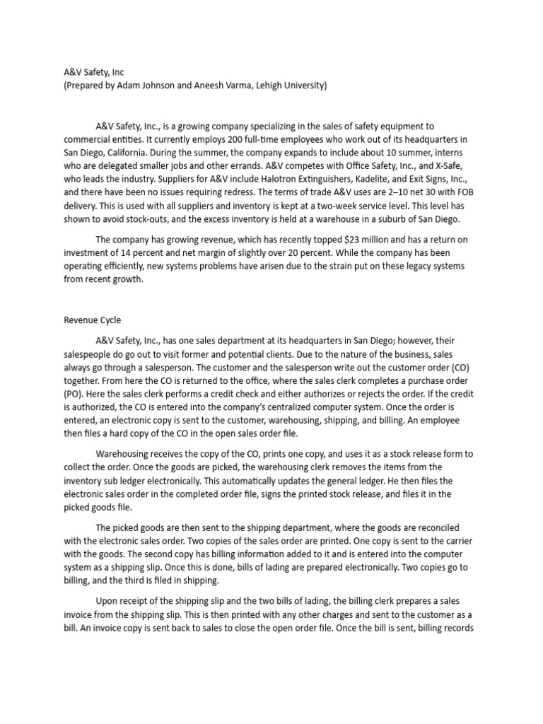 Revenue Cycle Internal Controls Analysis | PDF | Sales | Bill Of Lading