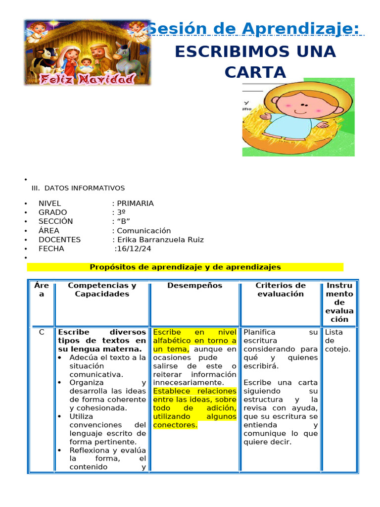 1° Sesión Día 3 Com Escribimos Una Carta 1 | PDF | Aprendizaje | Enseñando