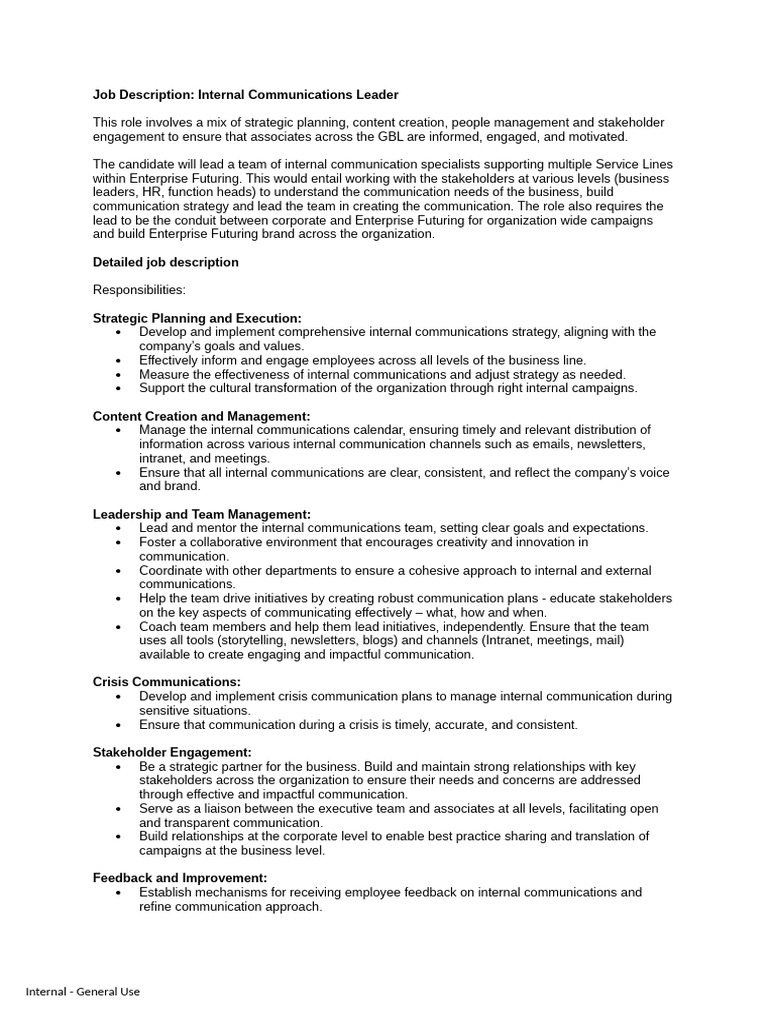 Internal Communications Leader Role | PDF | Communication ...