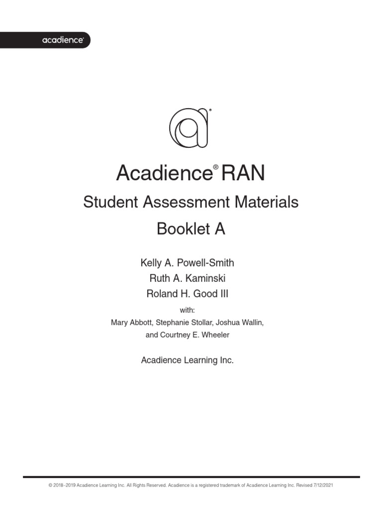 AcadienceRAN Assessment A English | PDF