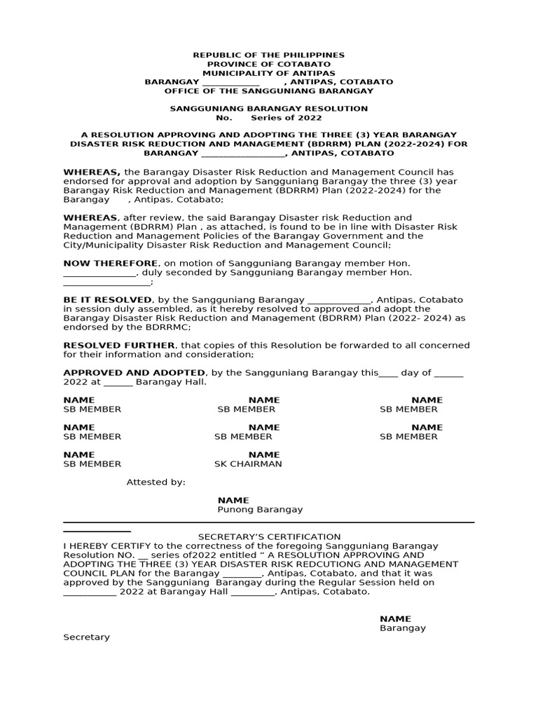 Resolution On BDRRMP SAMPLE | PDF | Government