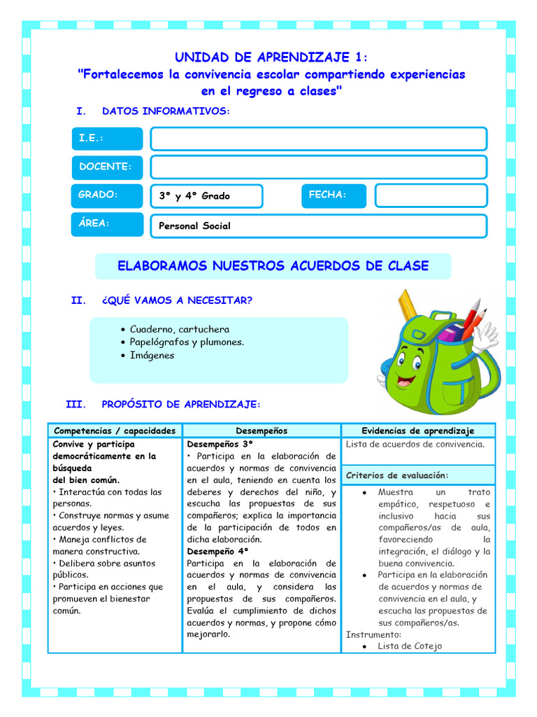 03. Sesion Personal-elaboramos Nuestros Acuerdos de Clase | PDF | Salón ...