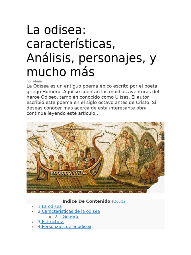 La Odisea Análisis | PDF | Odiseo | Odisea