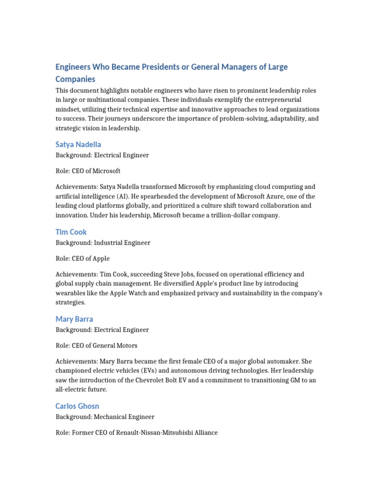 Detailed Engineers As CEOs | PDF | General Motors | Microsoft