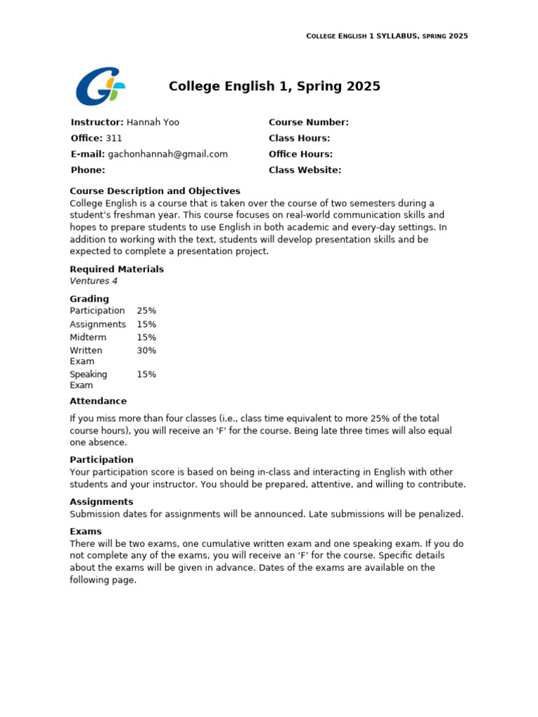 College English Spring 2025 | PDF