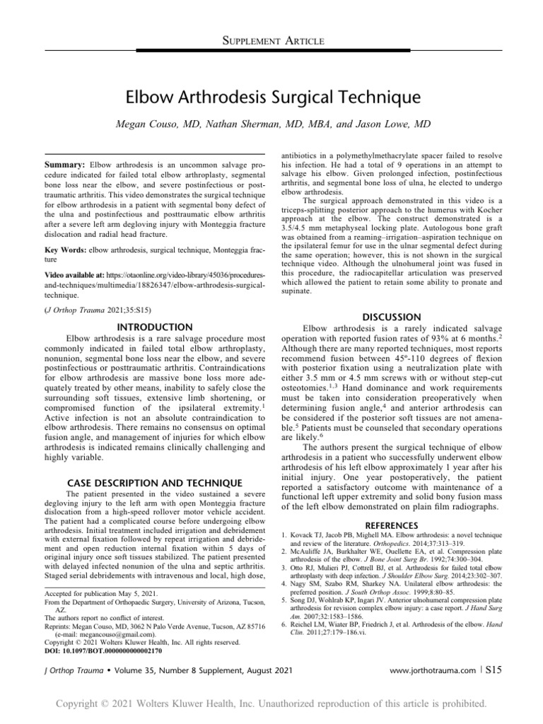 Elbow Arthrodesis Surgical Technique.9 | PDF | Elbow | Musculoskeletal ...