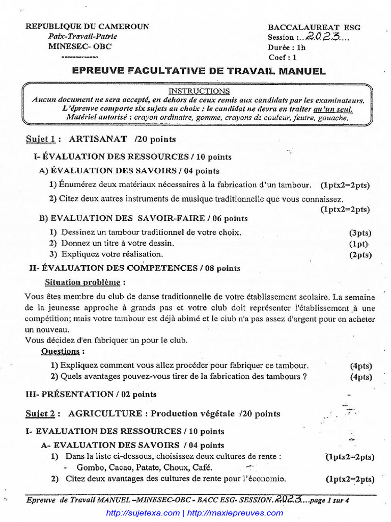 Bac Acd 2023 Travail Manuel | PDF