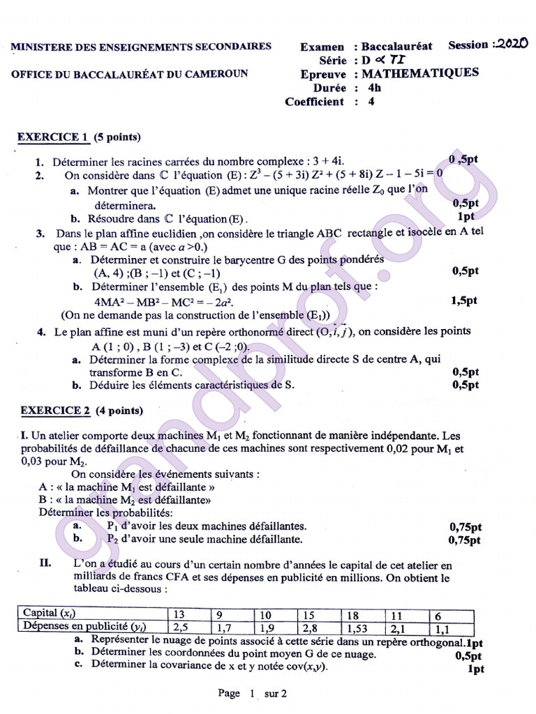 Maths Bac D TI 2020 | PDF