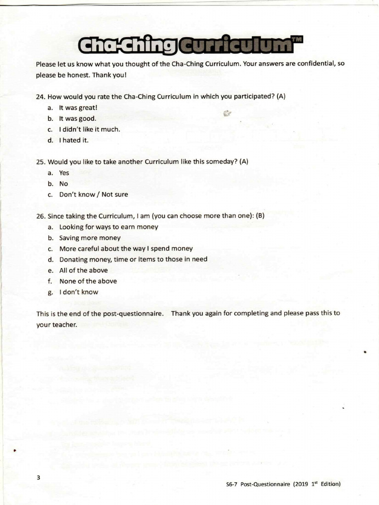 ChaChing POST QUESTIONNAIRE Page3 | PDF