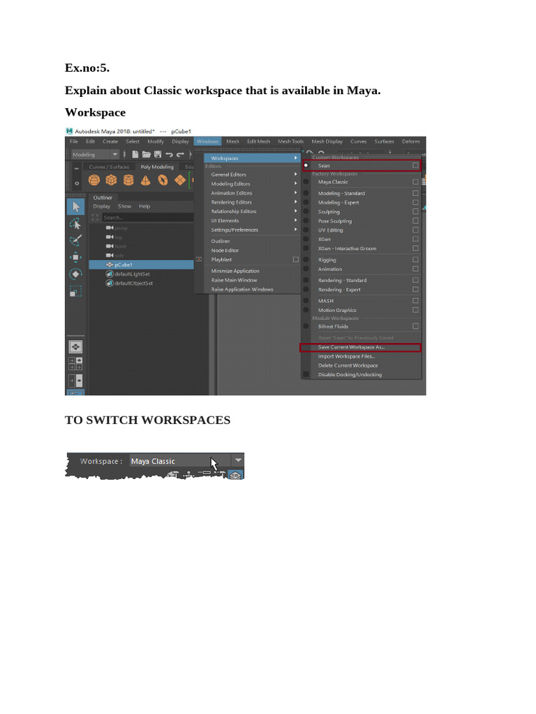 Ex 05 Explain About Classic Workspace That Is Available in Maya. | PDF | Menu (Computing ...
