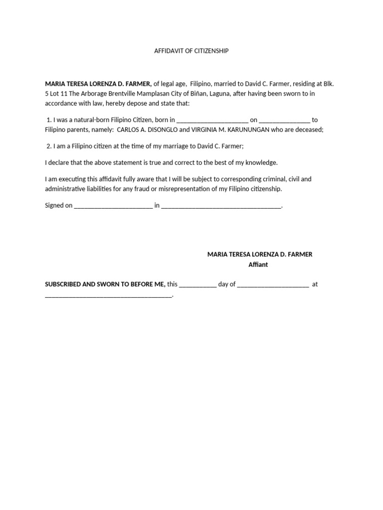 Affidavit of Citizenship | PDF