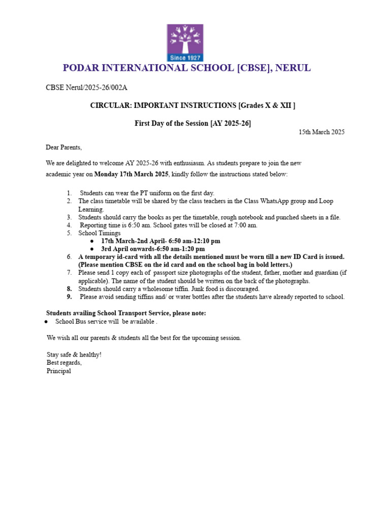 CBSE Nerul - 2025!26!002A - First Day of The Session 2025-26 | PDF