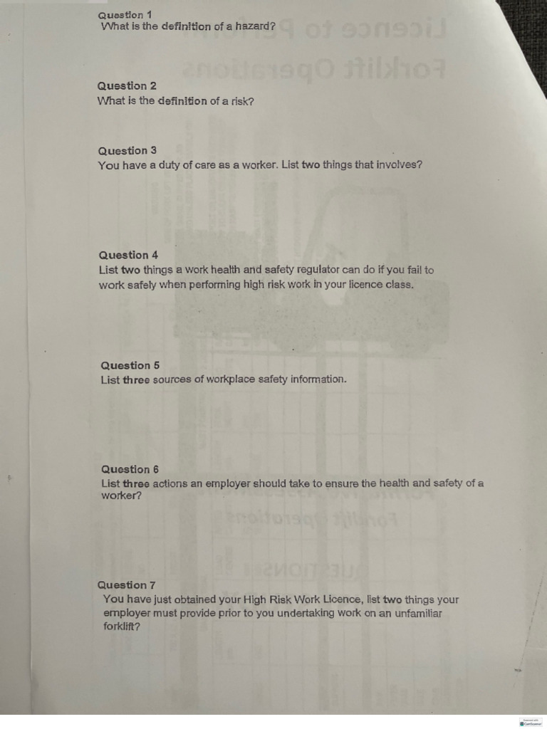Forklift License Test Questions NSW | PDF