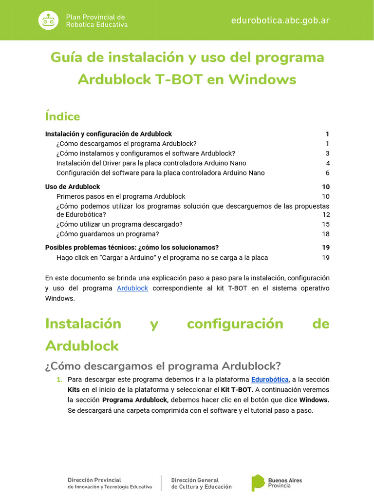 Guía de Instalación y Uso de Ardublock T-BOT para Windows | PDF | Botón (Computación) | Ventana ...